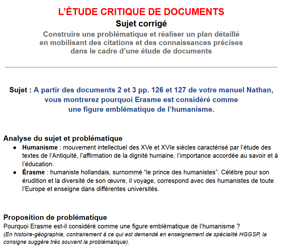 Etude critique de document(s) : Construire une problématique et réaliser un plan détaillé en ...